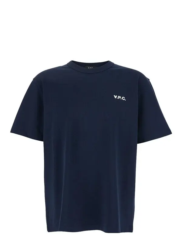 A.p.c. Blue Crewneck T-shirt With Logo Embroidered On The Front In Cottonr - Multicolor