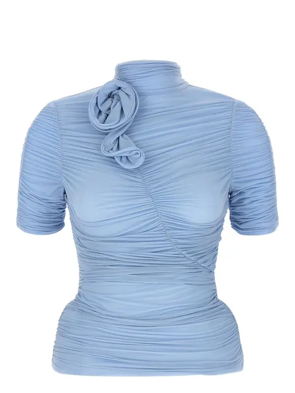 Magda Butrym 06" Stretch Cupro Blend Top With Floral Embellishment - Blue