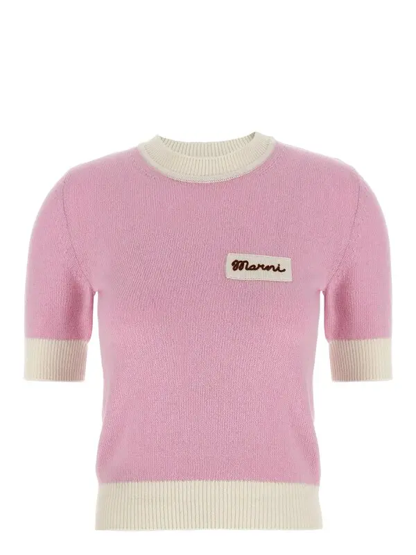 Marni Cropped Sweater With Embroidered Logo - Pink