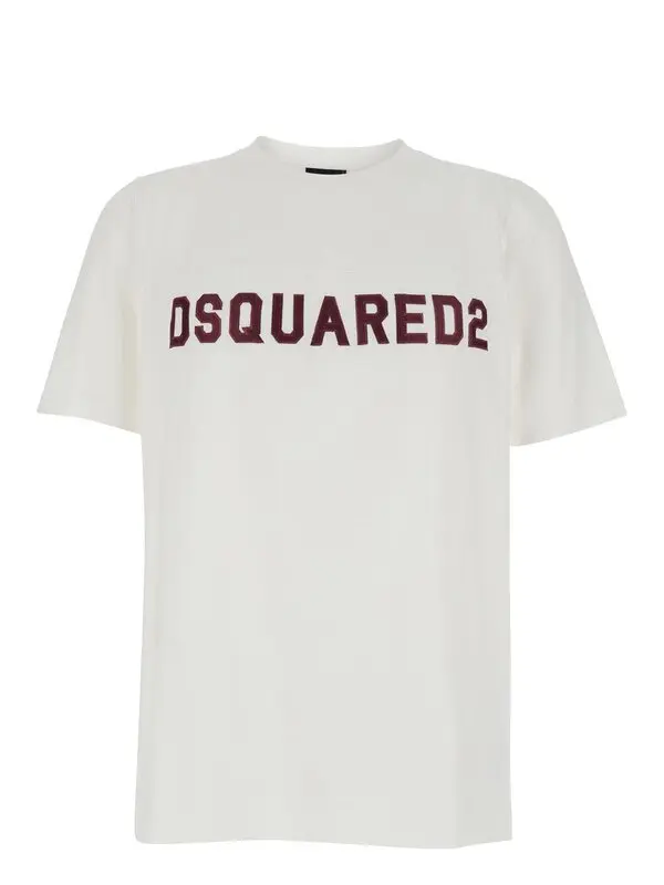 Dsquared2 White Crew Neck T-shirt With Logo Lettering On The Front In Cotton For - Multicolor