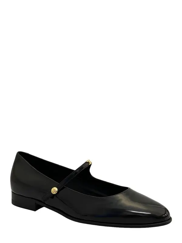 Celine Black Leather Mary-jane Ballet Flats With Gold-tone Hardware - Multicolor