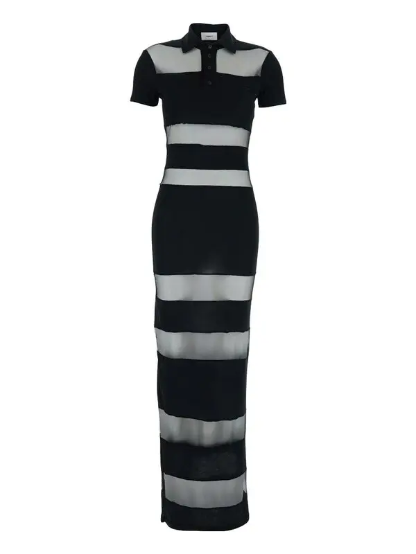 Coperni Black Cotton Blend Maxi Dress With Logo Embroidery And All-over Stripes - Multicolor