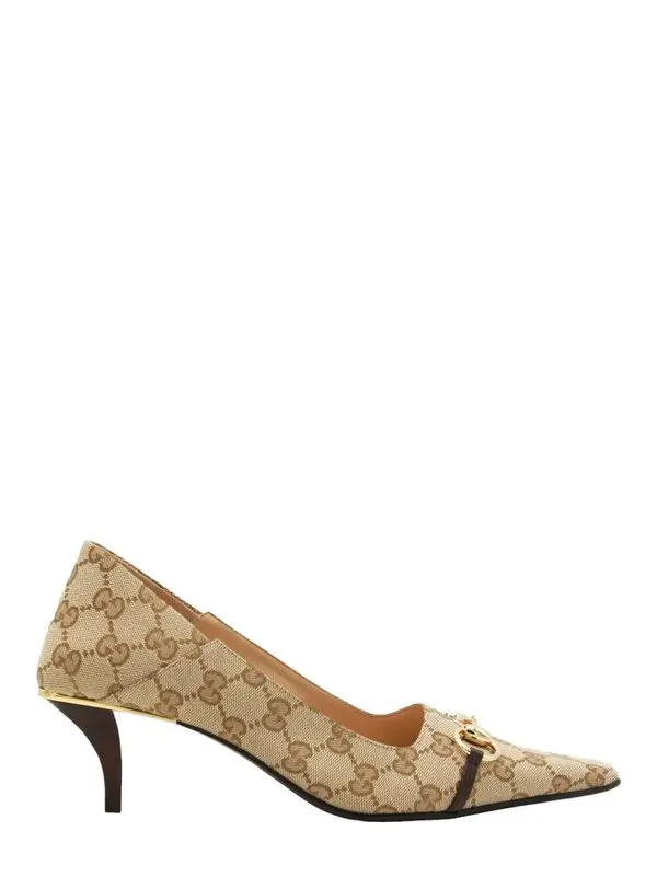 Gucci Monogrammed Pumps With Gold-tone Hardware - Cream