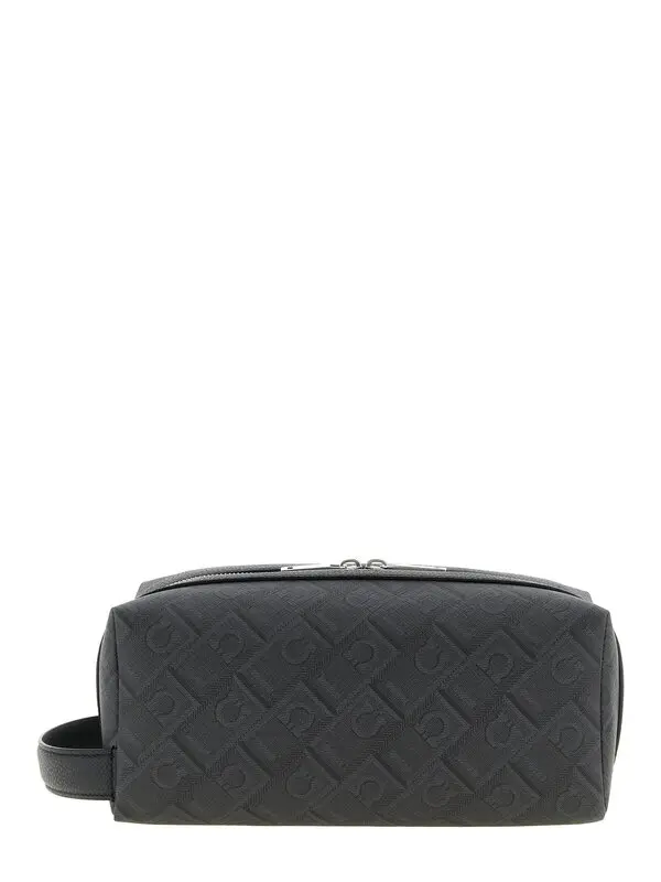 FERRAGAMO Monogram" Coated Fabric Dopp Kit - Black