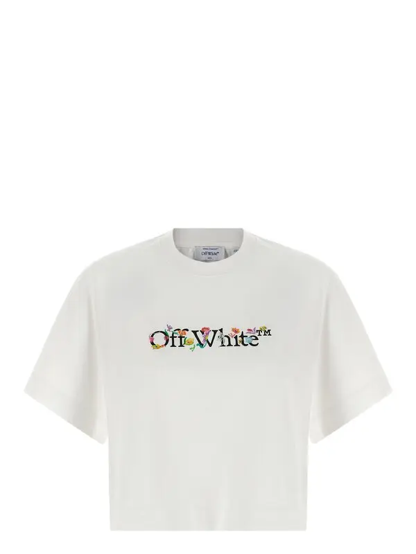 Off-White Bookish Glowing Flower" Cropped T-shirt - White