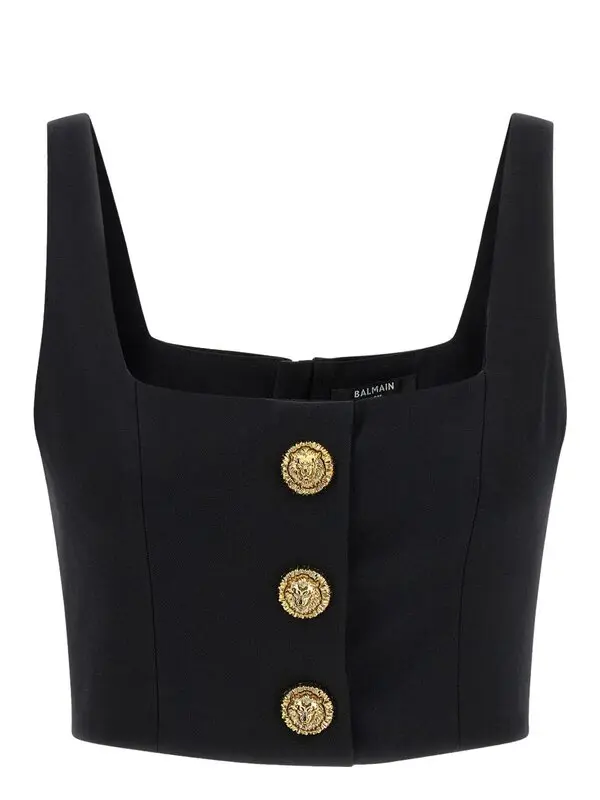 Balmain Wool Brassiere Top With Lion Head Buttons - Multicolor
