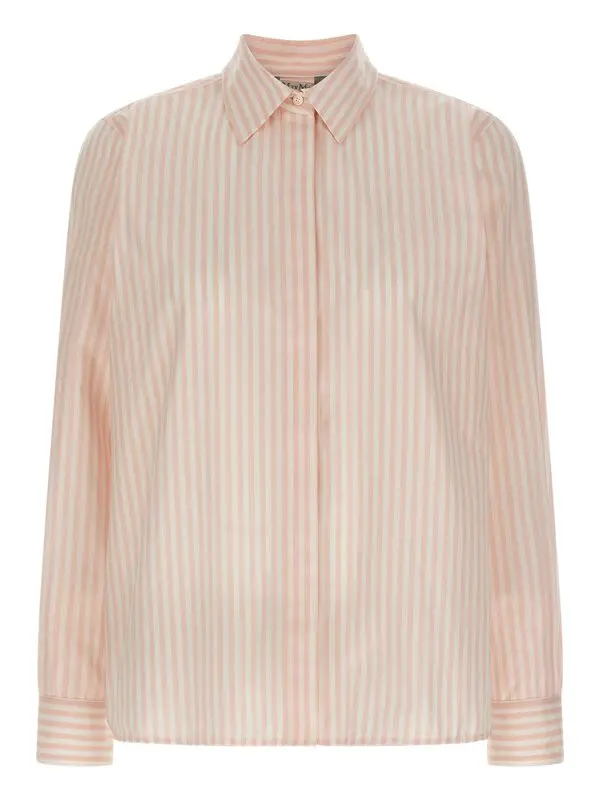 Max Mara Striped Cotton Poplin Shirt With Logo Appliqu - Pink