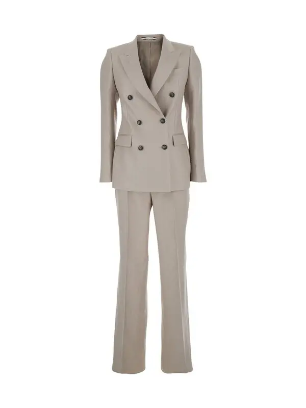 Tagliatore Beige Double-breasted Linen Blend Suit - Cream