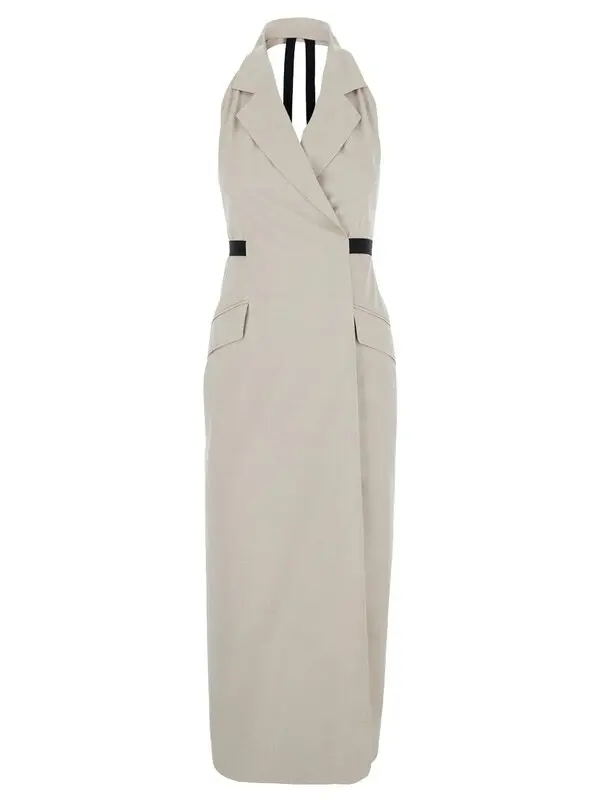 Max Mara Sleeveless Dress With Notched Revers And Open Back - Multicolor