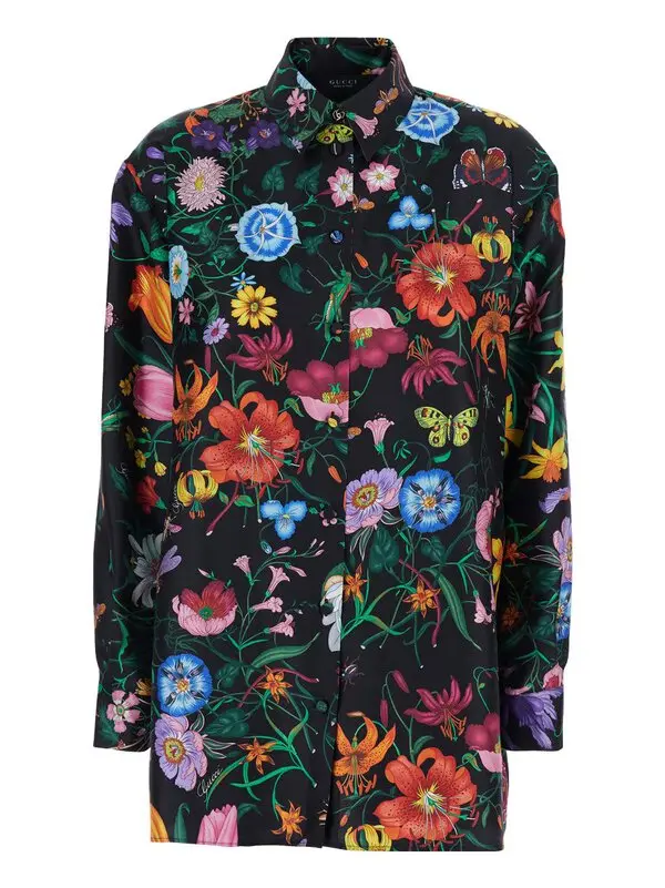 Gucci Silk Floral Print Classic Collar Shirt - Multicolor