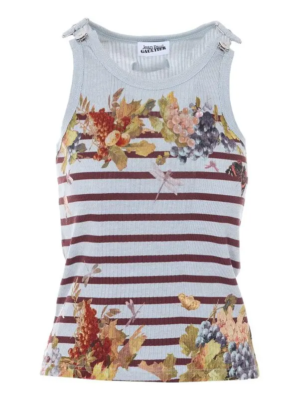 JEAN PAUL GAULTIER Striped Grape Print Tank Top - Gray