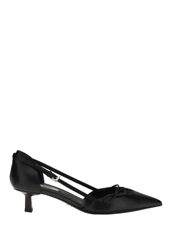 Prada Side-cut Leather Pumps With Bow Detailing - Black