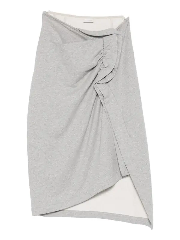 Dries Van Noten Grey Ruched Detail Asymmetric Hem Cotton Skirt - Multicolor