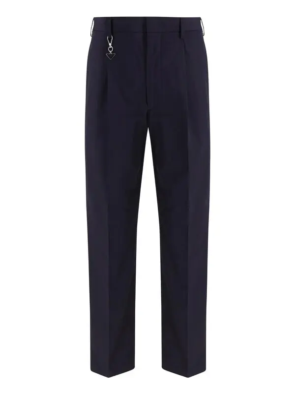 Prada Tailored Cotton Poplin Pants With Enamel Triangle Logo Pendant - Blue
