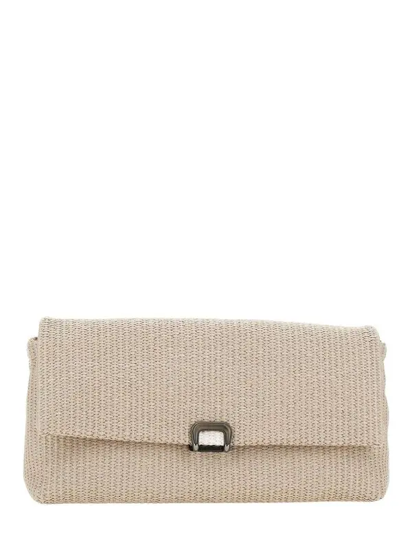 Brunello Cucinelli Raffia Clutch With Buckle Detail - Multicolor
