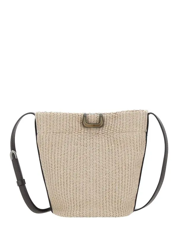 Brunello Cucinelli Raffia Shoulder Bag With Plate Accent - Multicolor