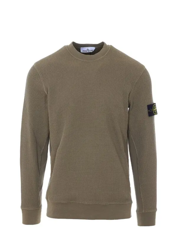 Stone Island Fleece Waffle Knit Crewneck Sweatshirt - Green
