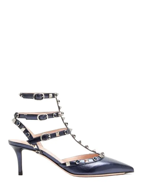 Valentino Garavani Rockstud 65 Pumps In Laminated Nappa Leather With Cabochon - Blue