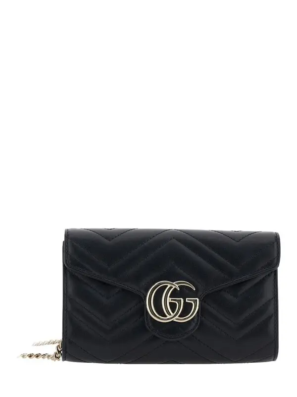 Gucci Gg Marmont Leather Mini Bag With Gg Plate And Chain Strap - Multicolor