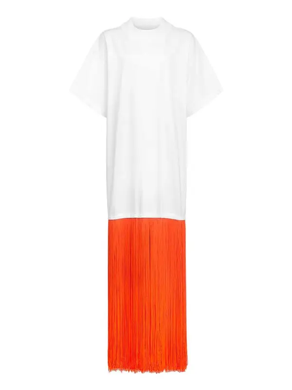 Alaïa Cotton T-shirt Dress With Fringe Detail - White