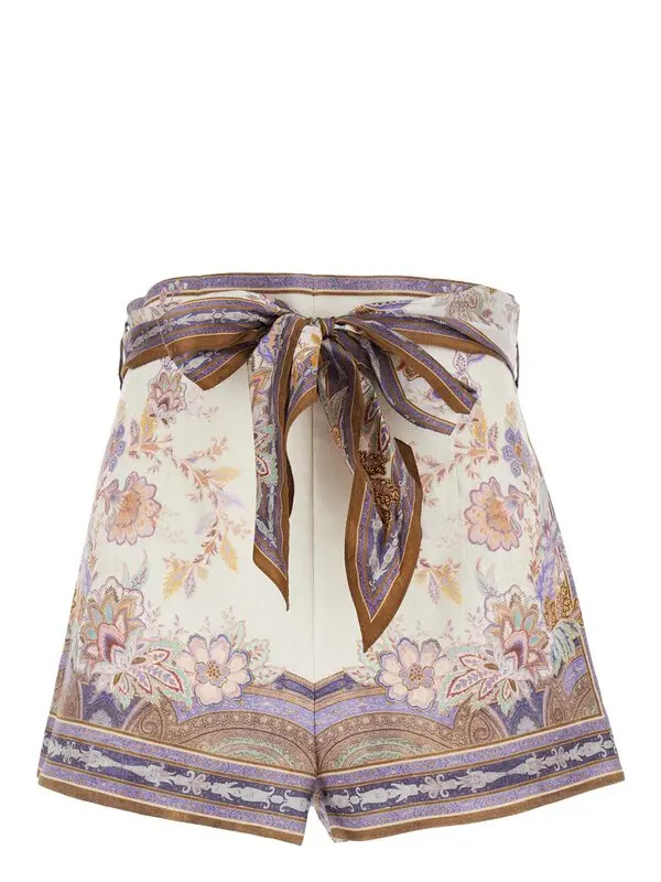 Zimmermann Luna Scarf Tie Linen Shorts - Multicolor