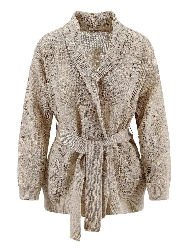Brunello Cucinelli Cotton And Linen Cardigan With Shawl Lapel - Cream