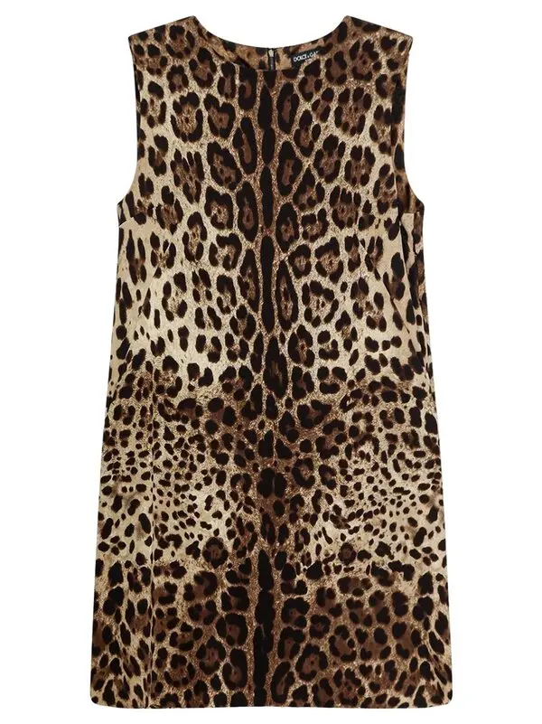 Dolce & Gabbana Leopard Print Stretch Silk Dress - Multicolor
