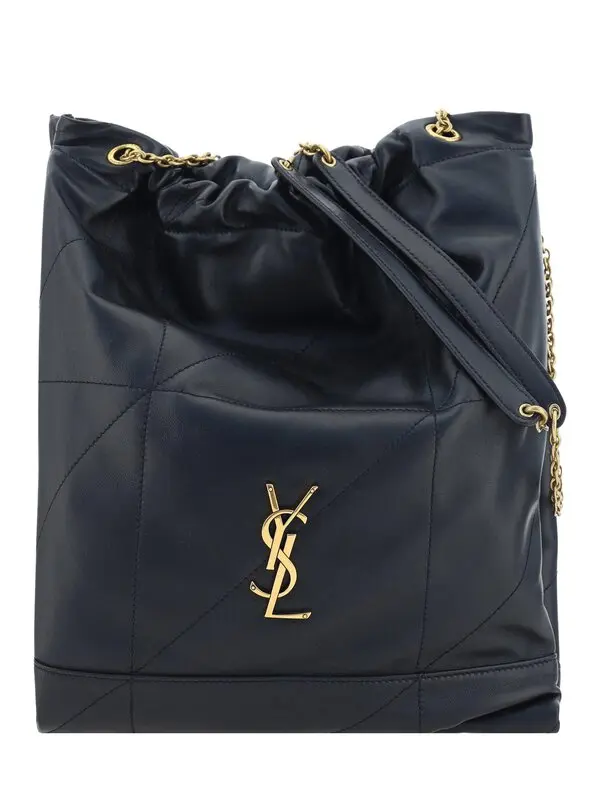 Saint Laurent Pochon Bucket Bag In Lambskin Leather - Black