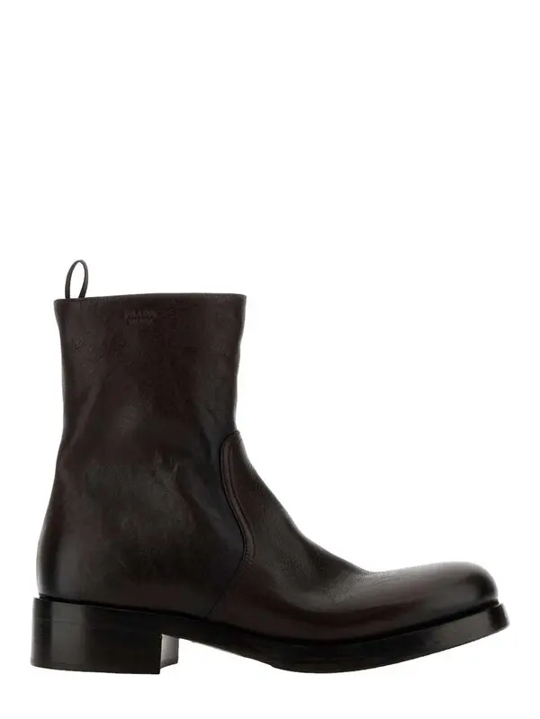 Prada Leather Zip Up Ankle Boots - Brown