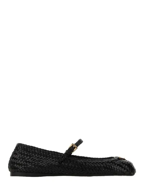 Prada Woven Ballet Flats With Buckle Detail - Black