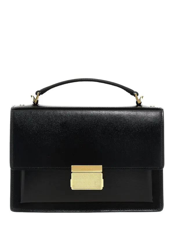 GOLDEN GOOSE Venezia Leather Handbag With Metal Clip Closure - Black