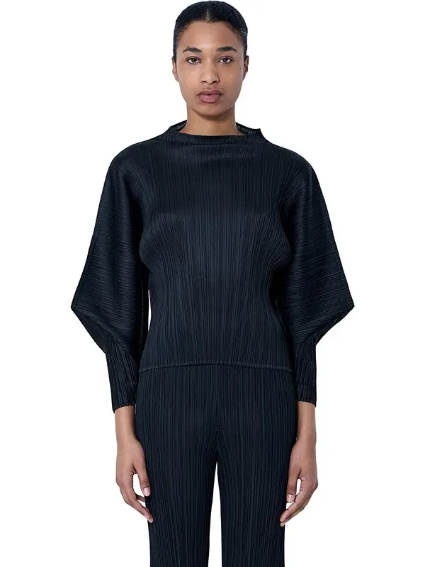 Issey Miyake Textured Knit Boat Neck Top - Black