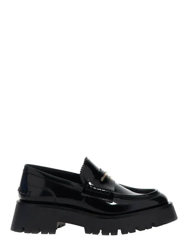 Alexander Wang Carter Lug Leather Loafers With Metal Logo - Black