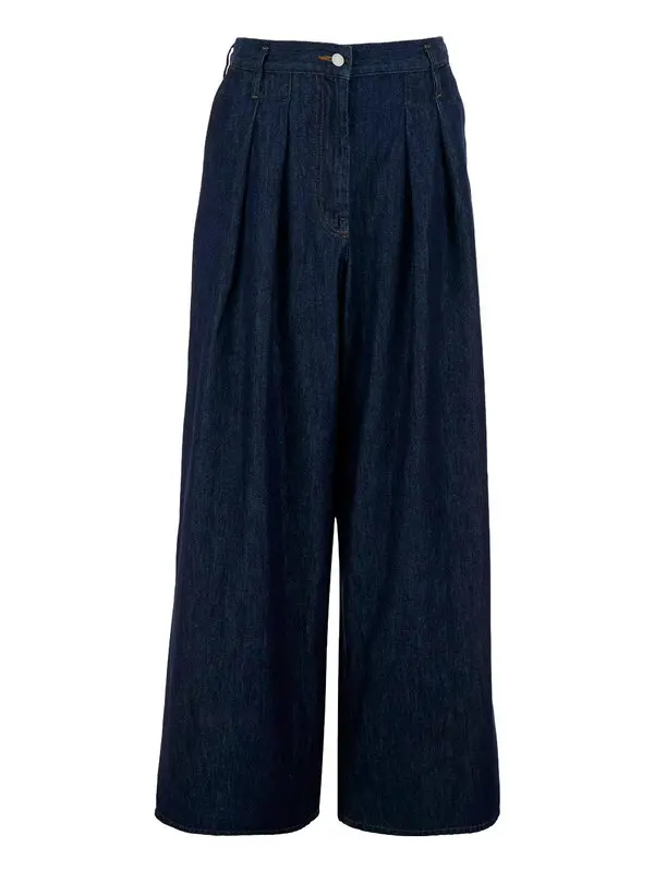 Dries Van Noten Wide Leg Denim Pants With Logo Patch - Multicolor
