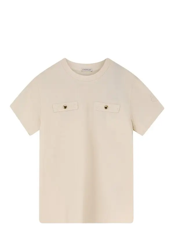 Moncler Cotton Crewneck T-shirt With Gold Button Detail - Multicolor