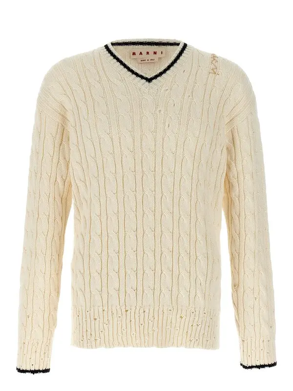 Marni V-neck Sweater With Embroidered Detail - White