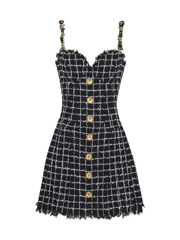 Balmain Tweed Dress With Chain Detail - Black