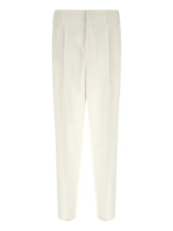 Brunello Cucinelli High-waisted Cotton Trousers - White