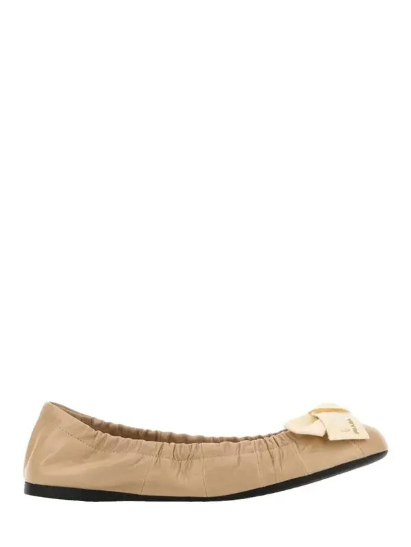 Prada Gathered Leather Ballerinas With Bow Detail - Multicolor