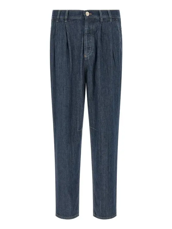 Brunello Cucinelli Straight Leg Denim Pants With Double Front Pincer - Blue