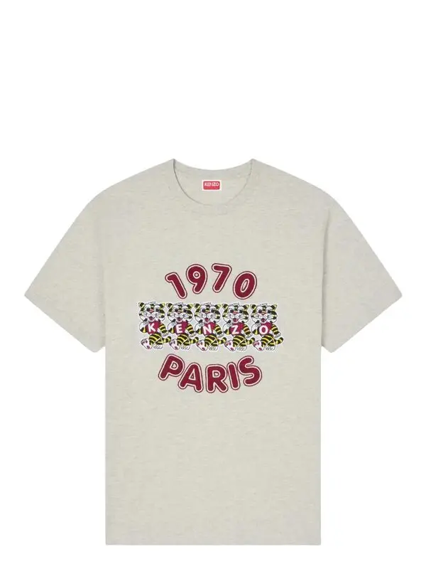 Kenzo Loose-fitting Cotton T-shirt With Wild Tiger Embroidery - Gray