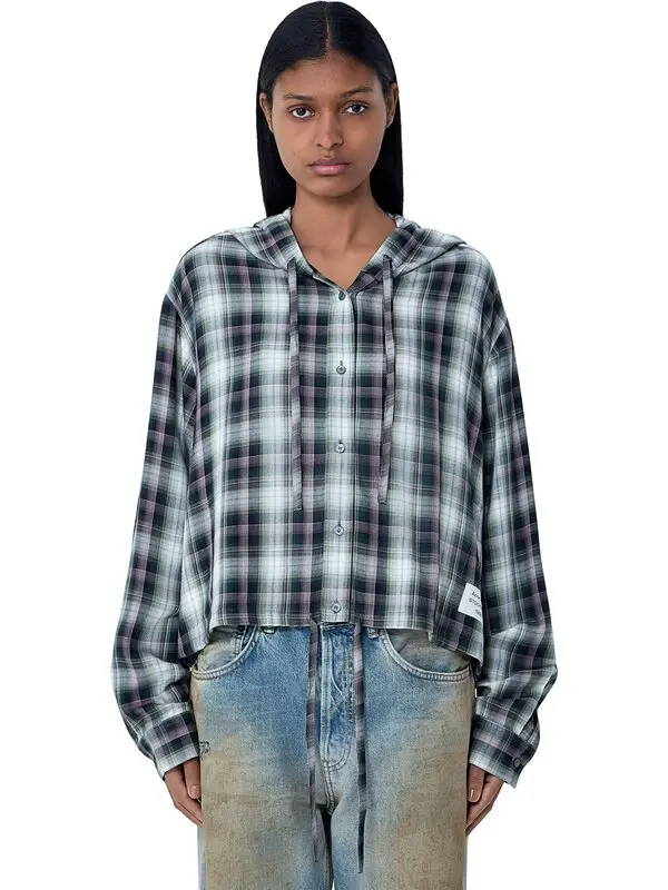 Acne Studios Hooded Check Shirt - Green