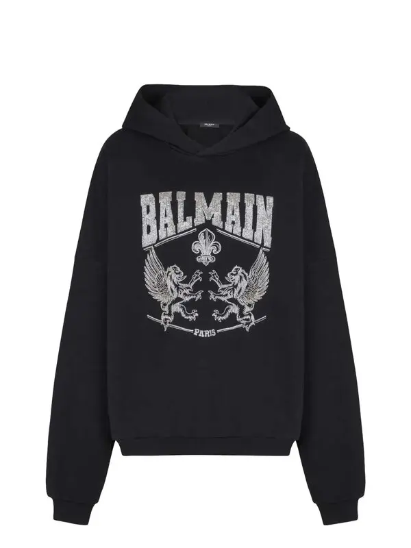 Balmain Graphic Crystal Embellished Hoodie - Black