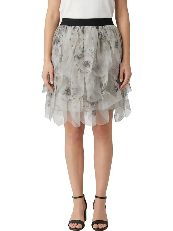 Max Mara Floral Tiered Tulle Skirt - Gray