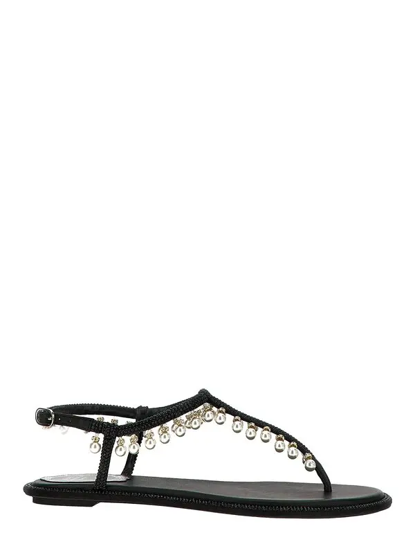Rene Caovilla Diana Embellished Thong Sandals - Black
