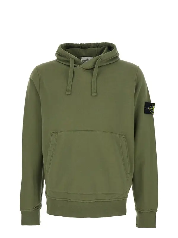 Stone Island Cotton Hoodie With Logo Patch - Green