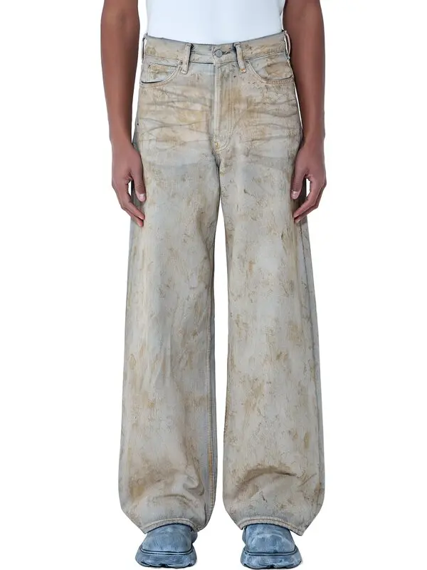Acne Studios Wide-leg Distressed Denim Pants - Cream