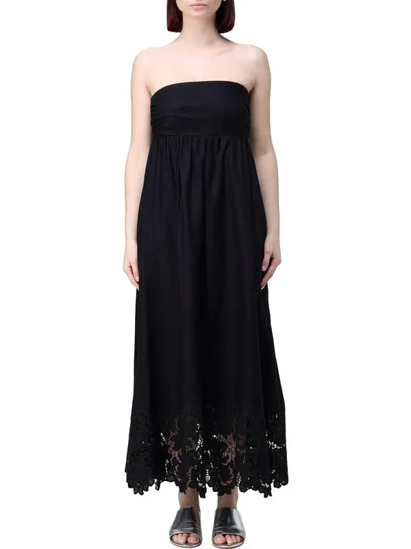 Max Mara Linen Dress With Lace Trim - Black