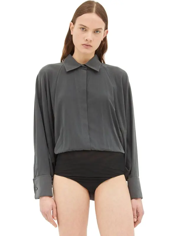 Max Mara Silk Mélange Bodysuit Shirt - Gray