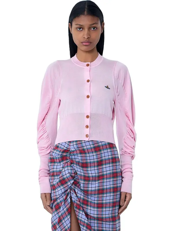 VIVIENNE WESTWOOD Ruched Sleeve Fine Knit Cardigan - Pink